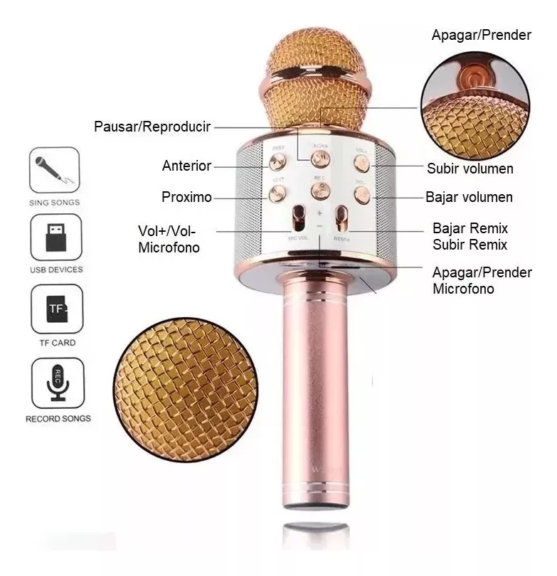 MICROFONO INALAMBRICO KARAOKE BLUETOOTH Y BOCINA DIVERSION | Dolphincel